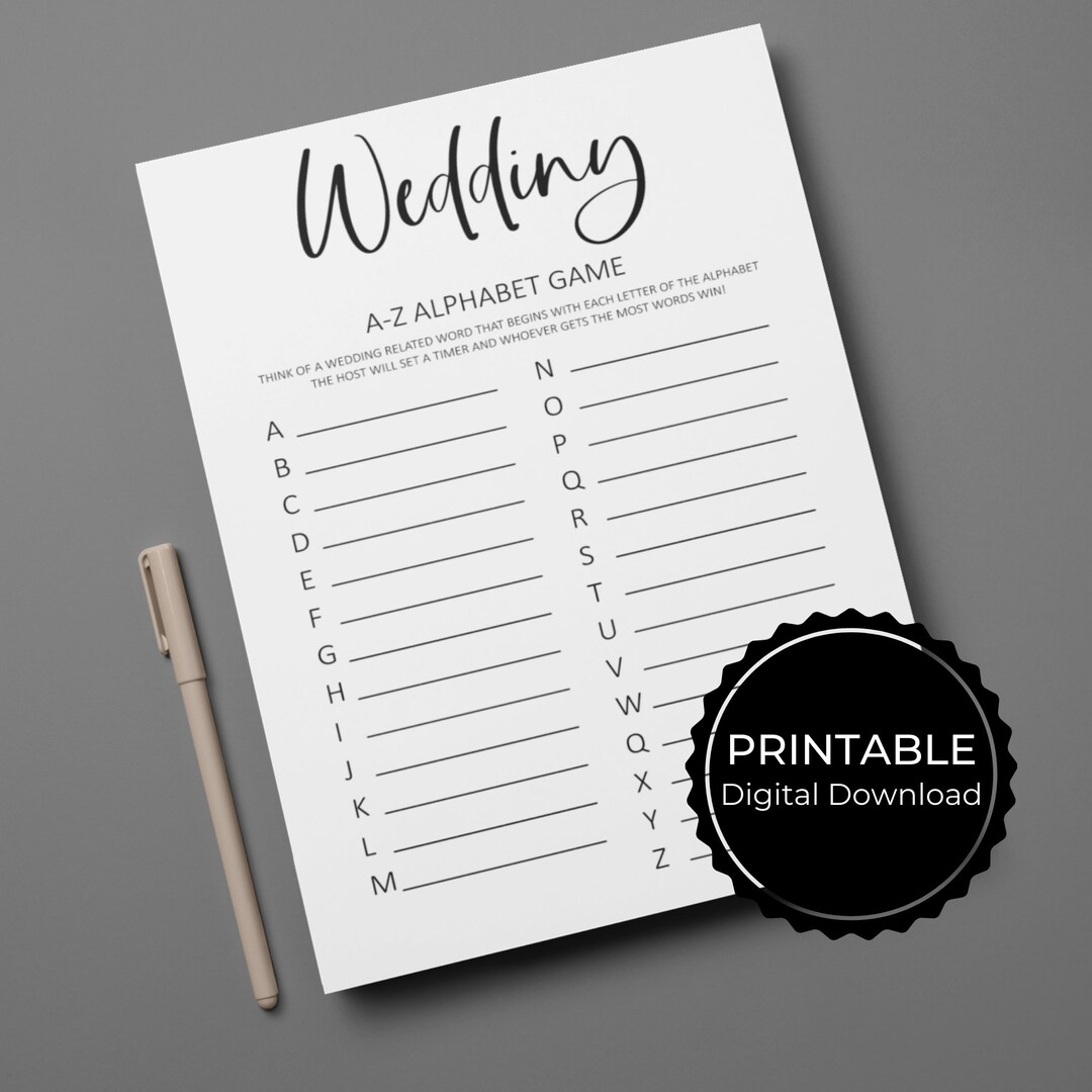 Minimalists Wedding A-Z Alphabet Printable Game, Wedding Cards ...