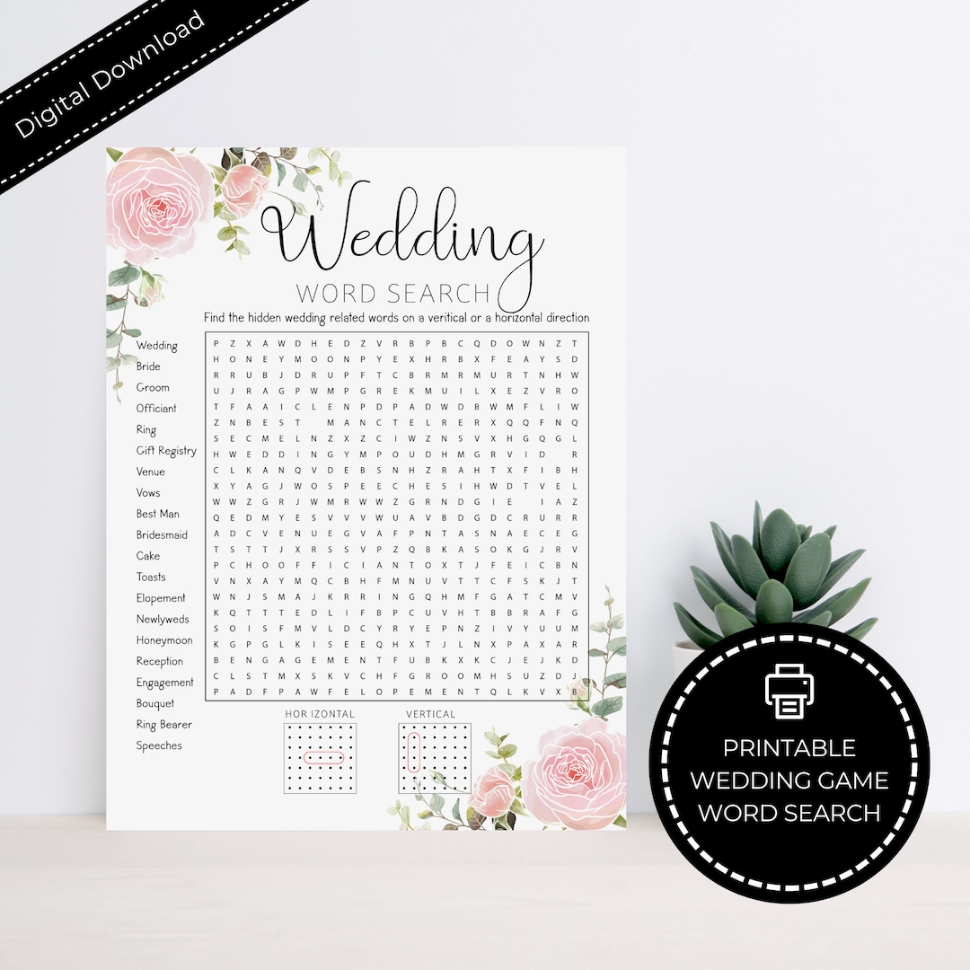 Floral Wedding Word Search Printable Wedding Game. Bridal Shower Games ...