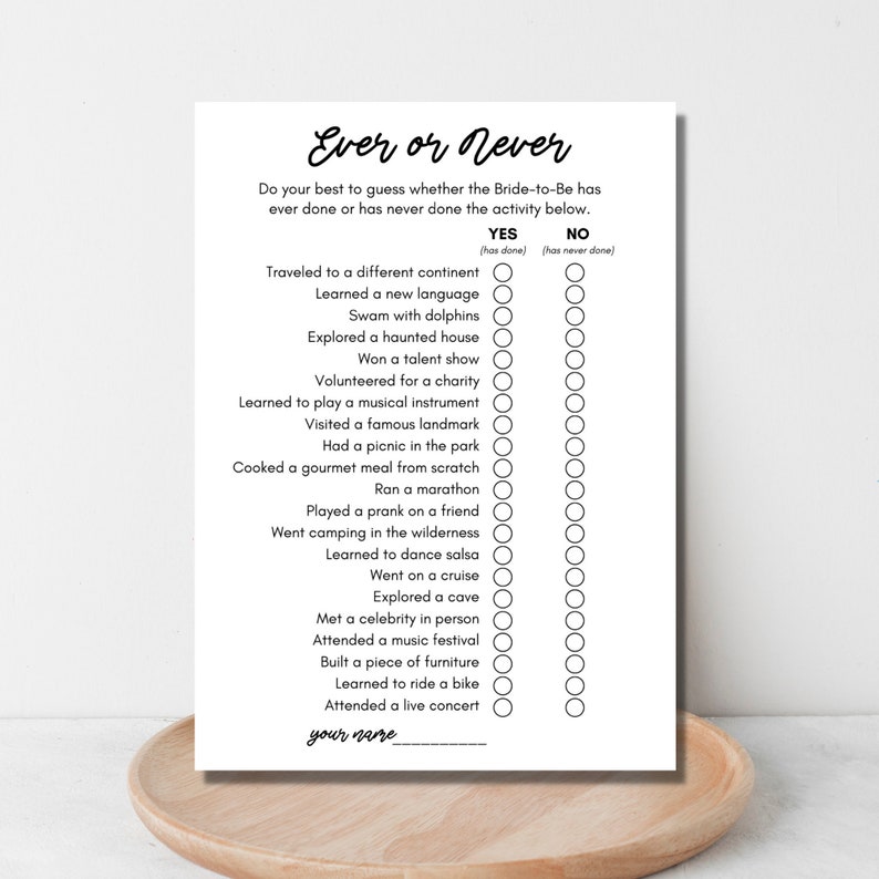 Minimalist Ever Ro Never Bridal Shower Game, Bridal Shower Party Games ...