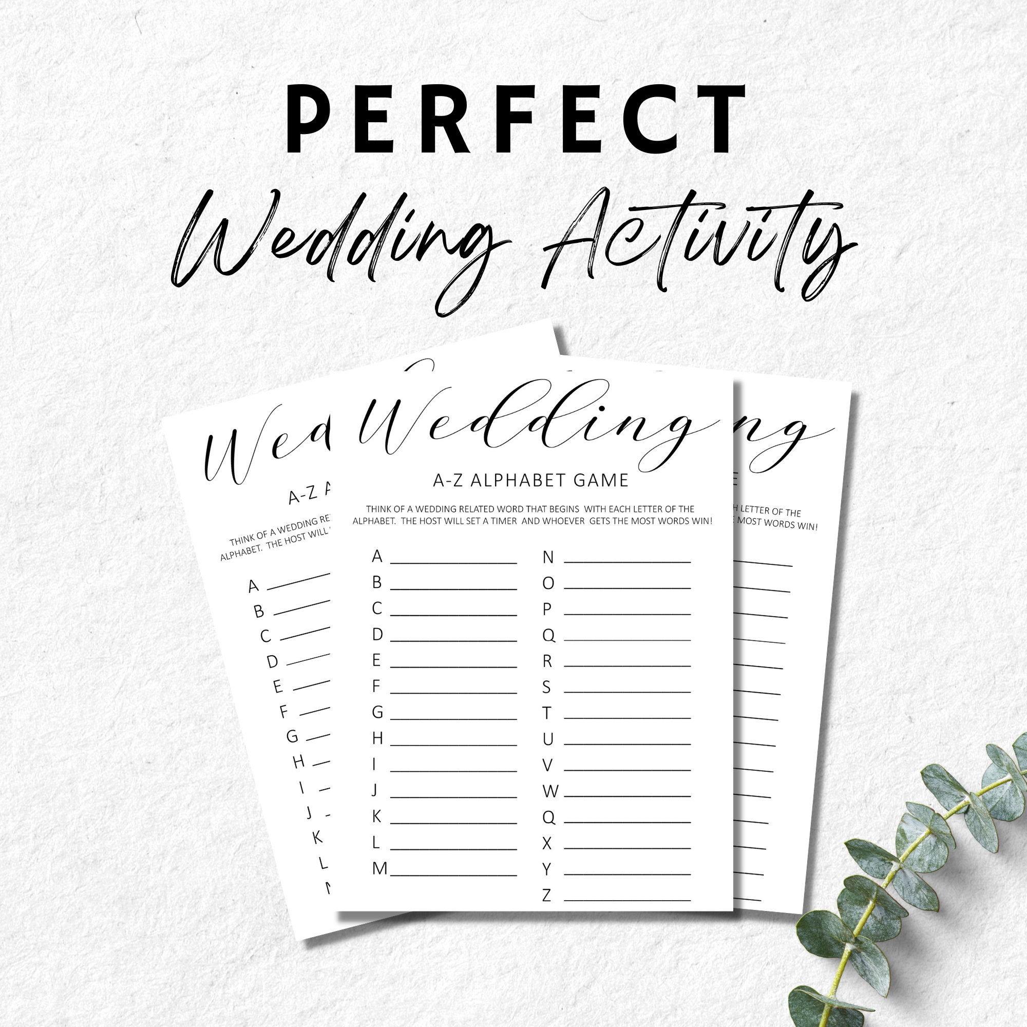 Wedding A-Z Printable Alphabet Game, Minimalist Wedding Activity ...