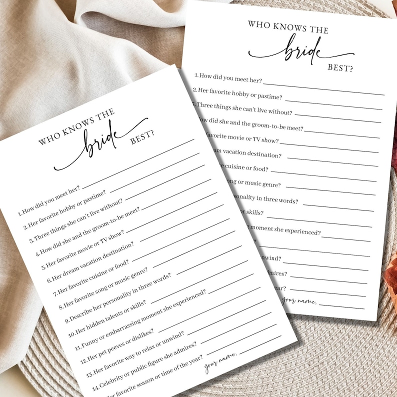 Who Knows the Bride Best Bridal Shower Printable Game 5x7, Bridal ...