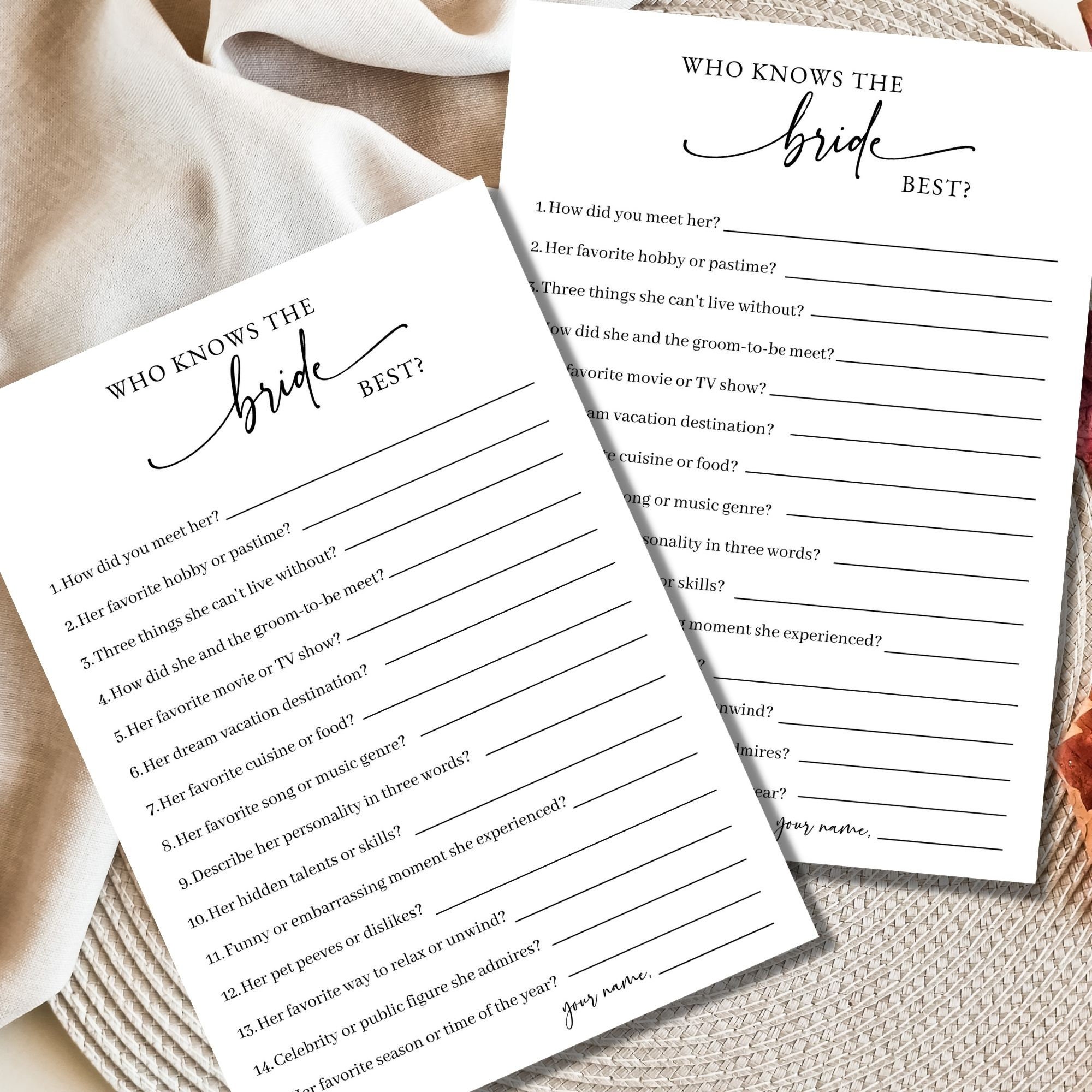 Who Knows the Bride Best Bridal Shower Printable Game 5x7, Bridal ...