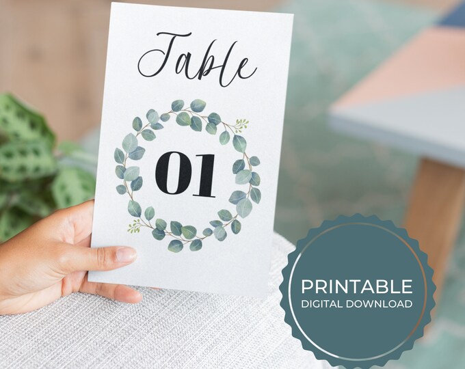 Wedding Table Numbers Printable, Table Numbers Template, Greenery Boho ...
