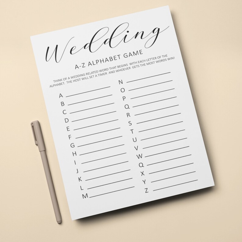 Wedding A-Z Printable Alphabet Game, Minimalist Wedding Activity ...