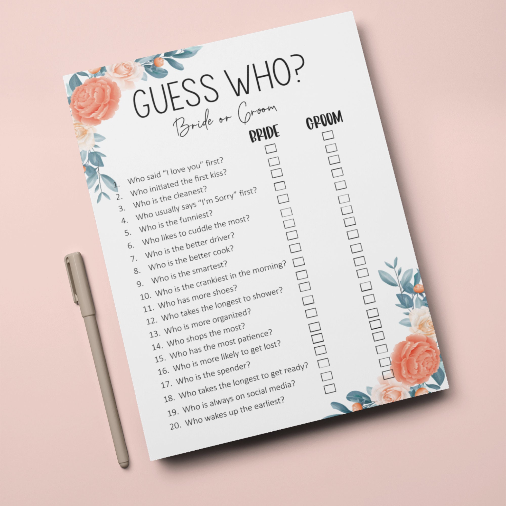 Bride or Groom Guess Game, Guess Who Said It, He Said She Said, Guess ...
