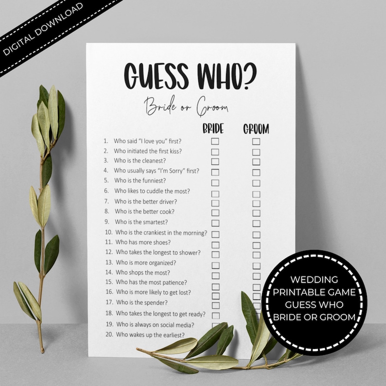 Bride or Groom Guess Game, Guess Who Said It, He Said She Said, Guess ...