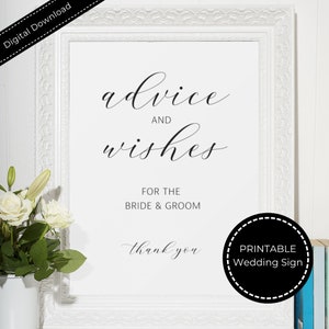 Minimalists Wedding Advice and Wishes Printable Sign for the Bride and ...