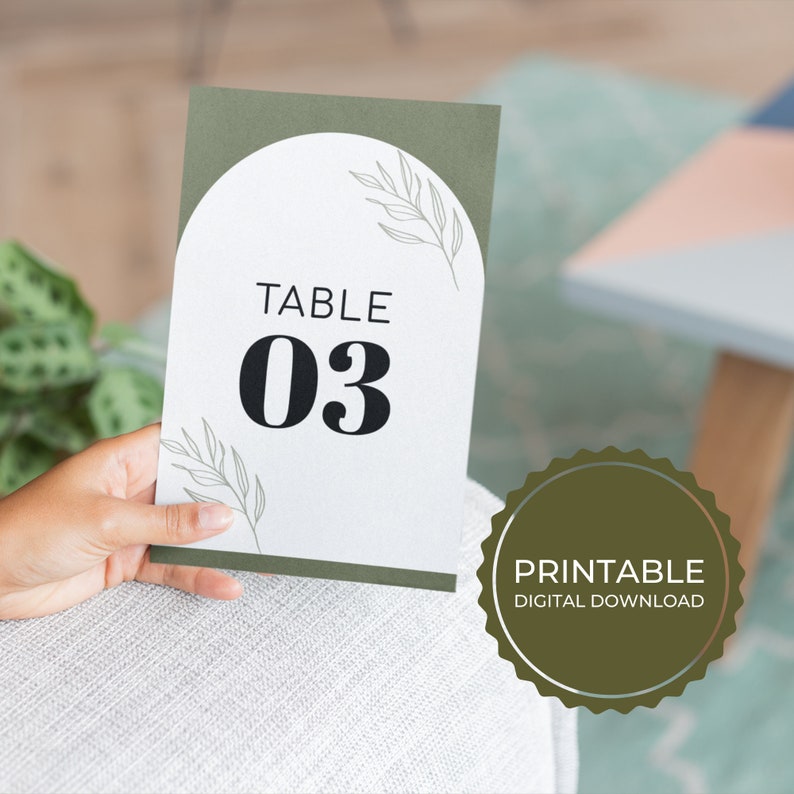 Greenery Wedding Table Number, Printable Table Numbers for Wedding ...
