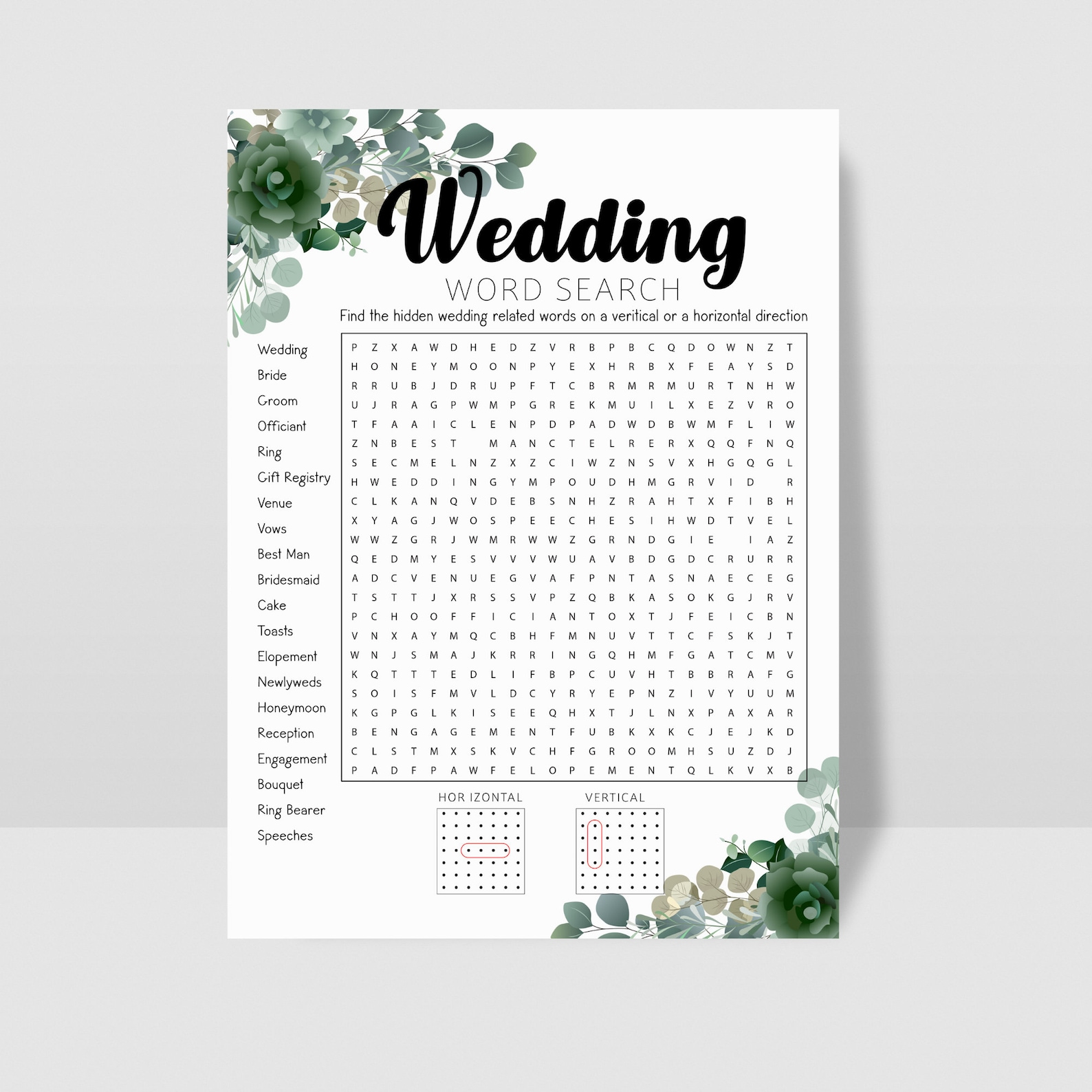 Greenery Wedding Word Search Printable Wedding Game. Bridal Shower ...