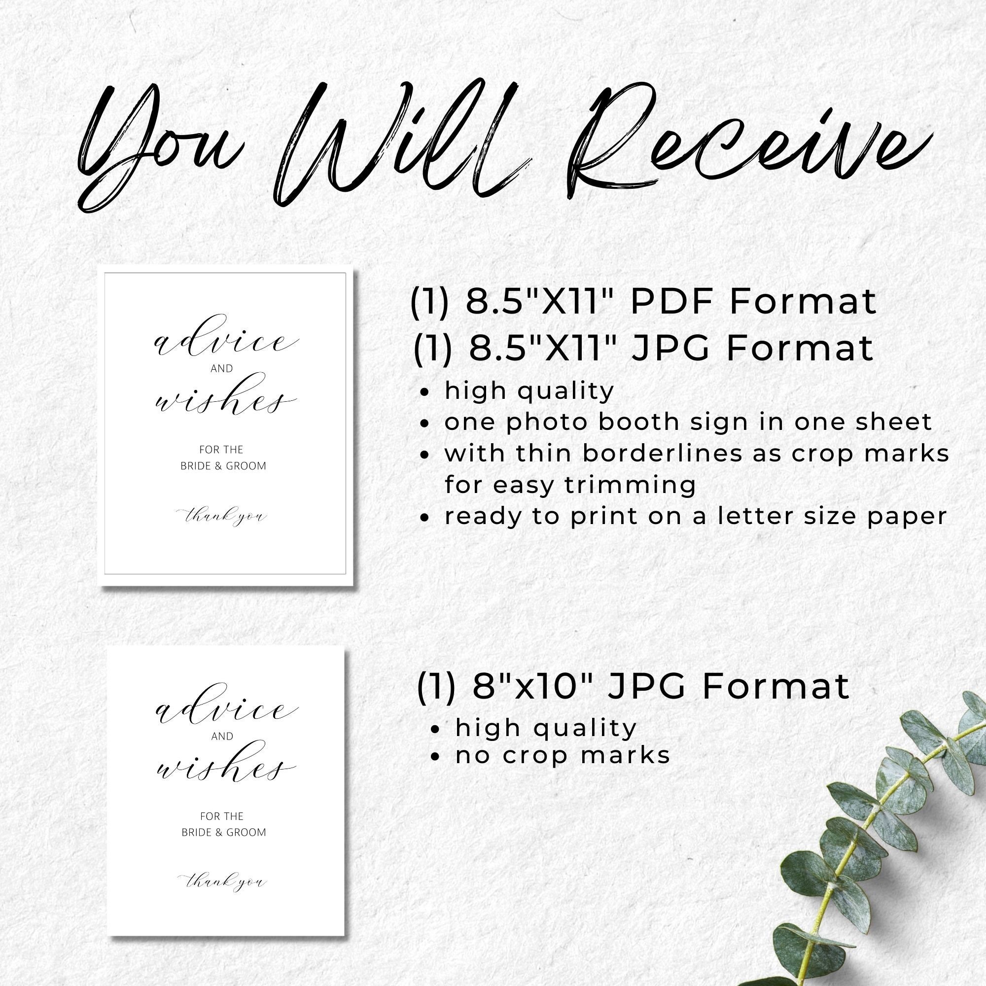 Minimalists Wedding Advice and Wishes Printable Sign for the Bride and ...