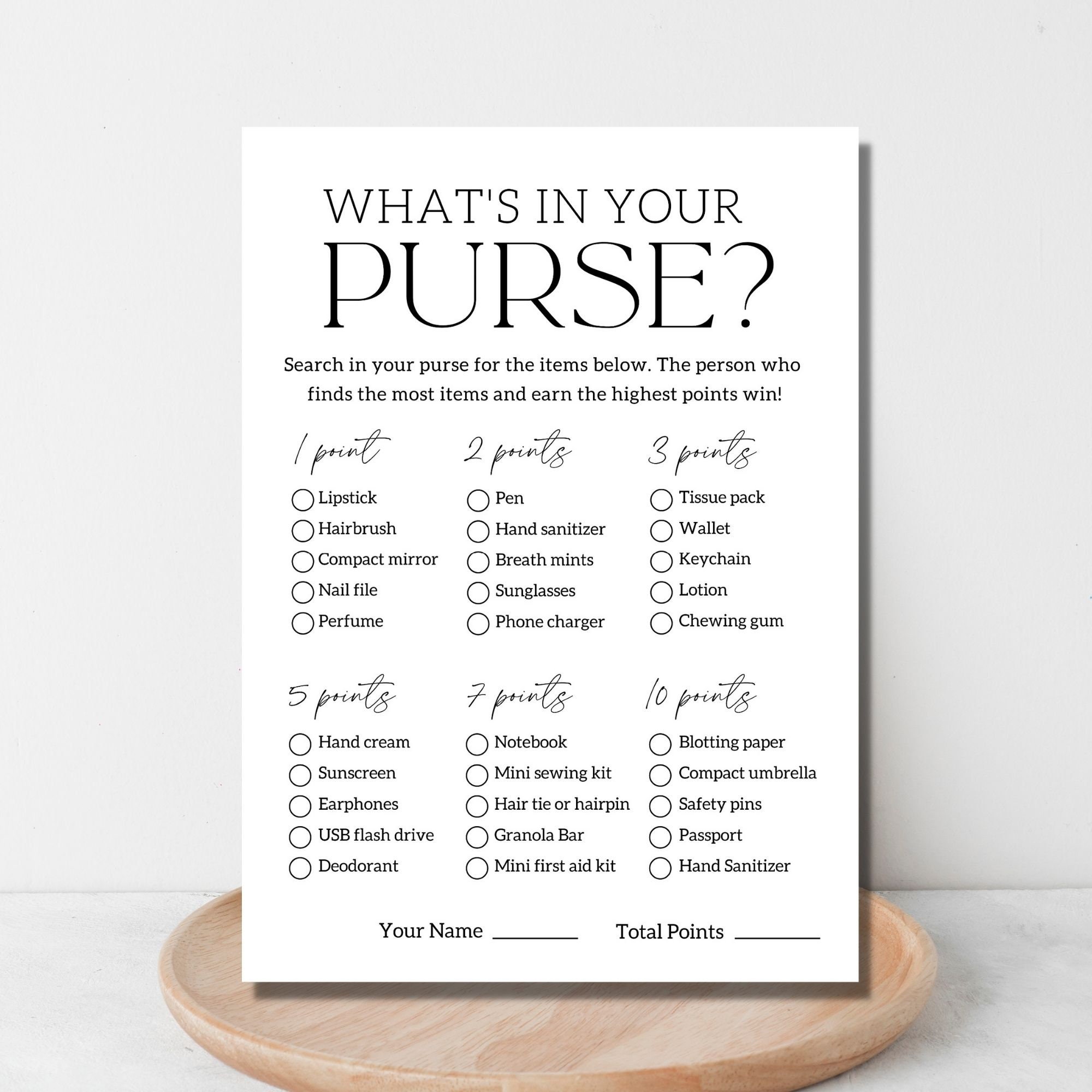 What's in Your Purse Bridal Shower Game, Minimalist Bridal Party Game ...
