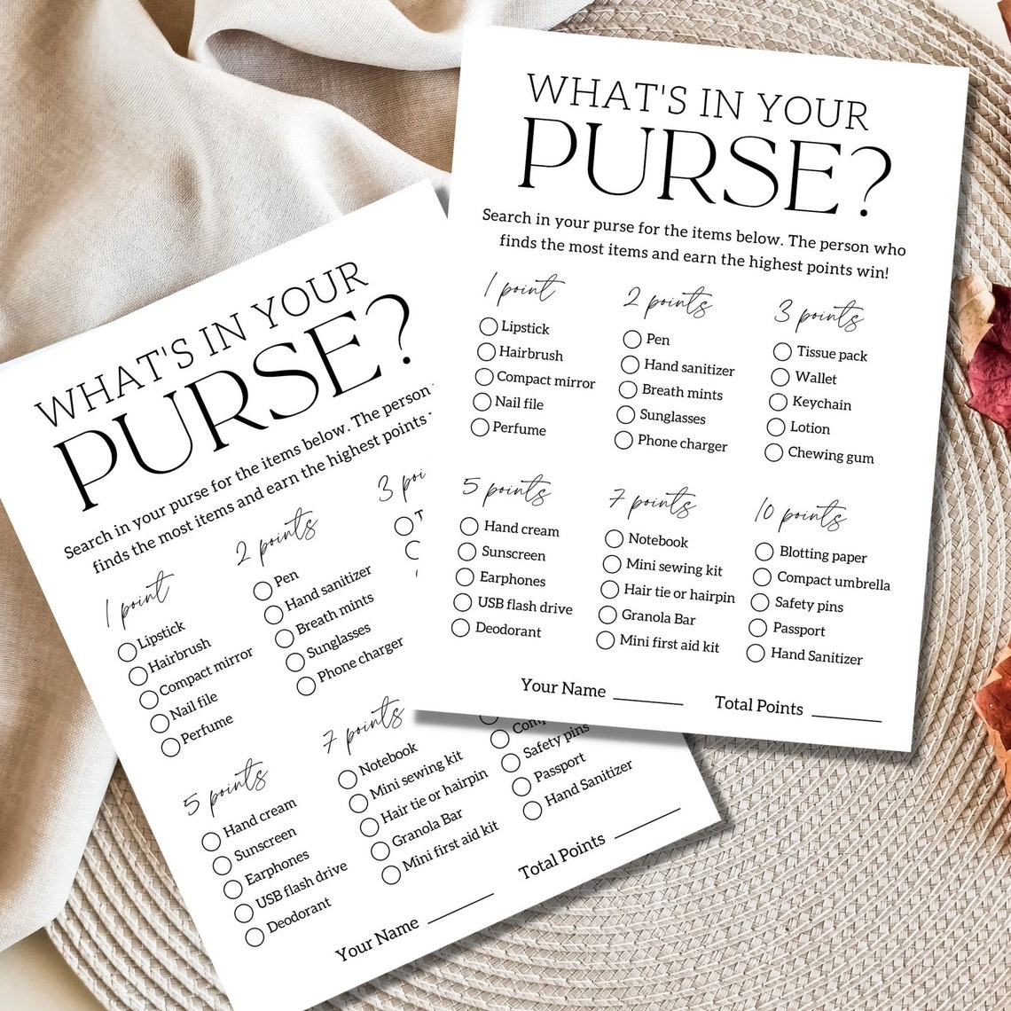 What's in Your Purse Bridal Shower Game, Minimalist Bridal Party Game ...