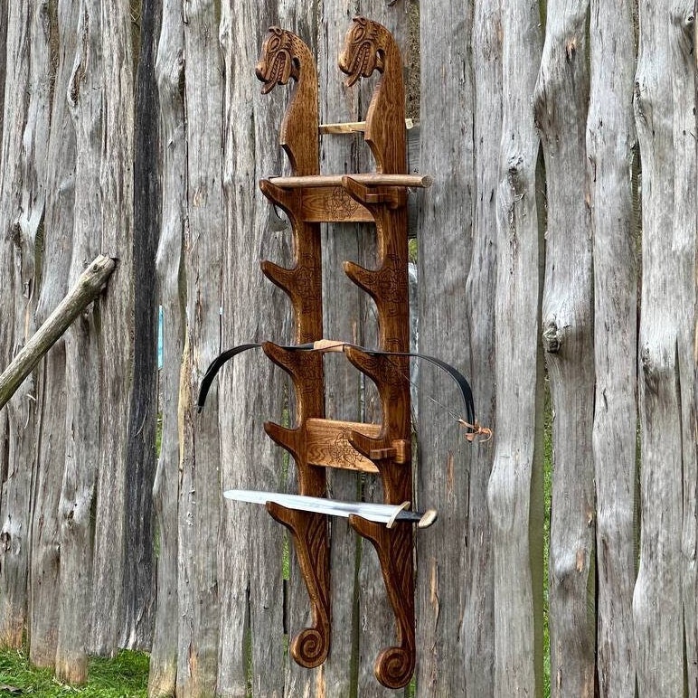 Handcrafted Oak Wall-mounted Weapon Stand With Carving - Etsy