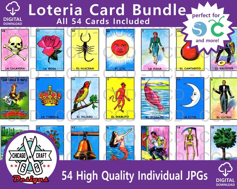 Loteria Card Bundle-all 54 Card Images Included-la Dama, La Muerte, El ...