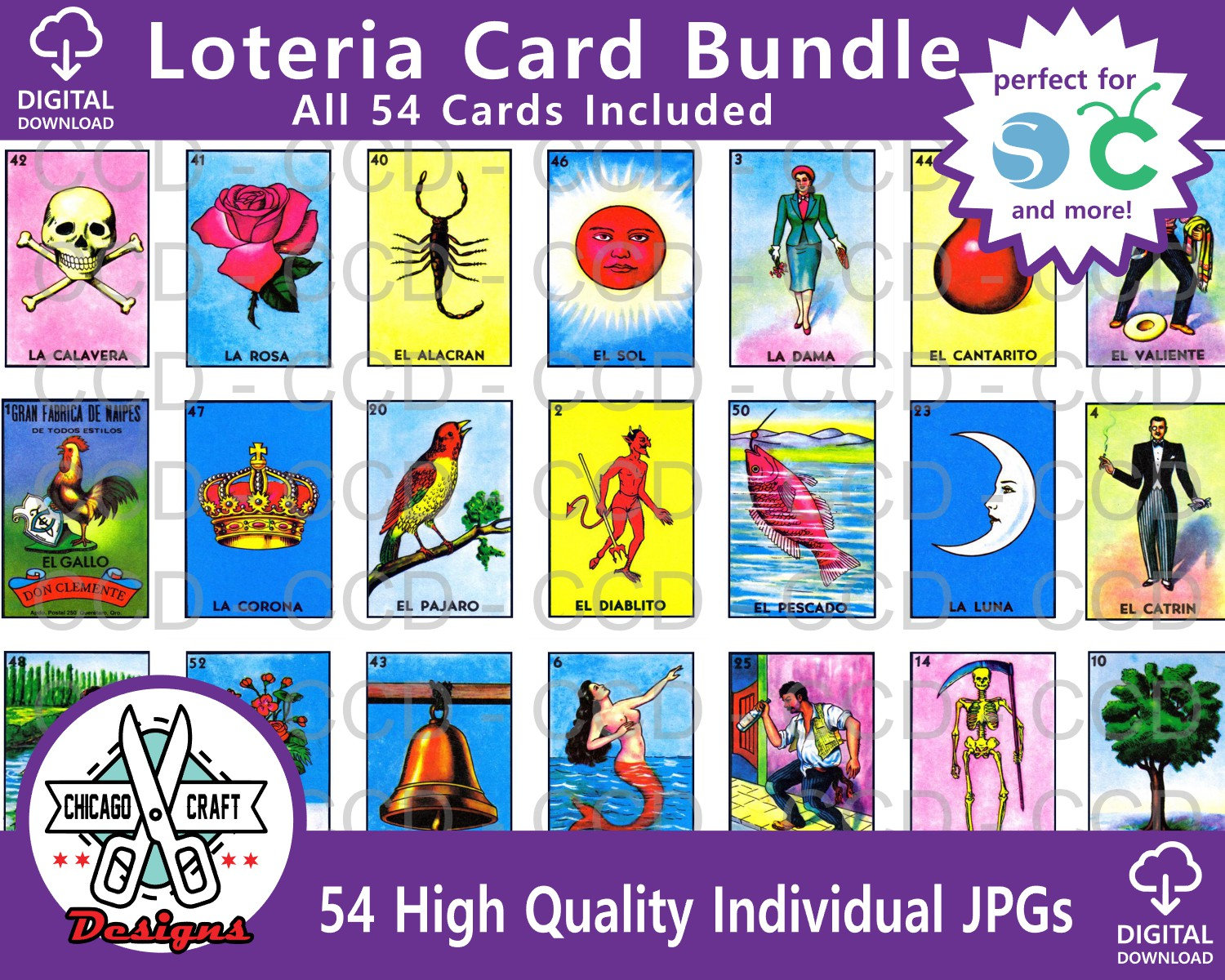 Loteria Card Bundle-all 54 Card Images Included-la Dama, La Muerte, El ...