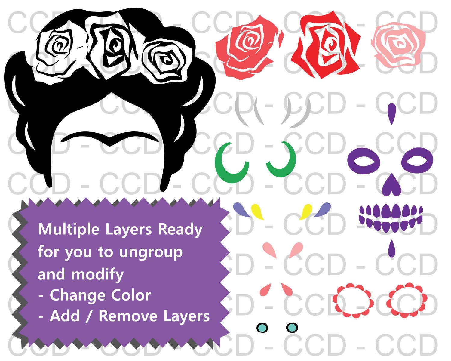 Frida Kahlo Calavera/sugar Skull, SVG, Dia De Los Muertos,cricut ...