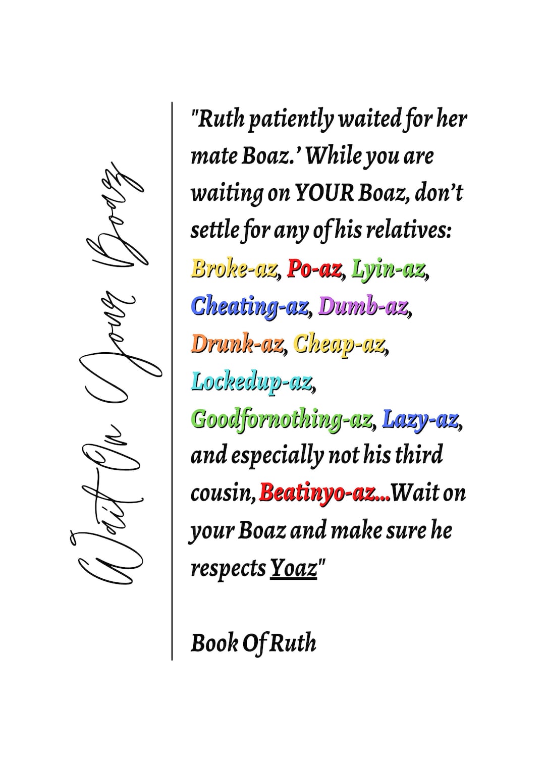 Wait on Your Boaz Digital Print Color - Etsy