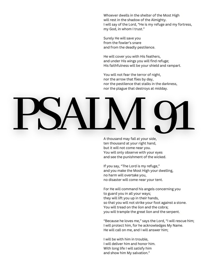 Psalm 91, Bible Verse, Modern Bible, Scripture Wall Art, Christian Wall ...