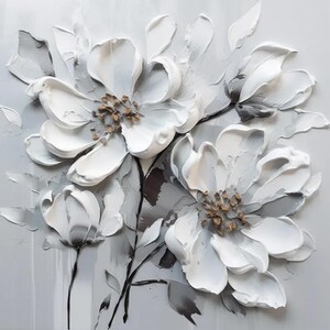 Origial 3D White and Grey Flowers Oil Painting,minimalism 3D Flower ...