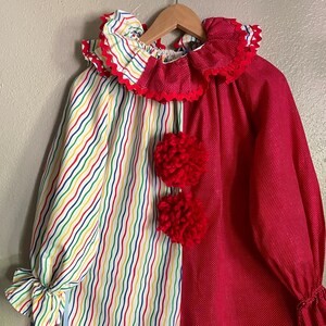 Vintage Clown Costume W/ Ruff & Pompoms, Homemade Cotton Halloween ...
