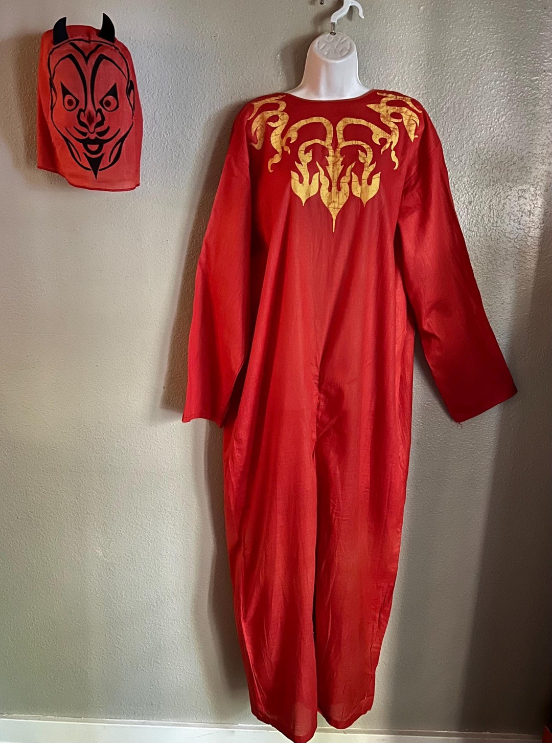 Vintage 1940s Devil Halloween Costume, Red Cotton Muslin With Flames ...