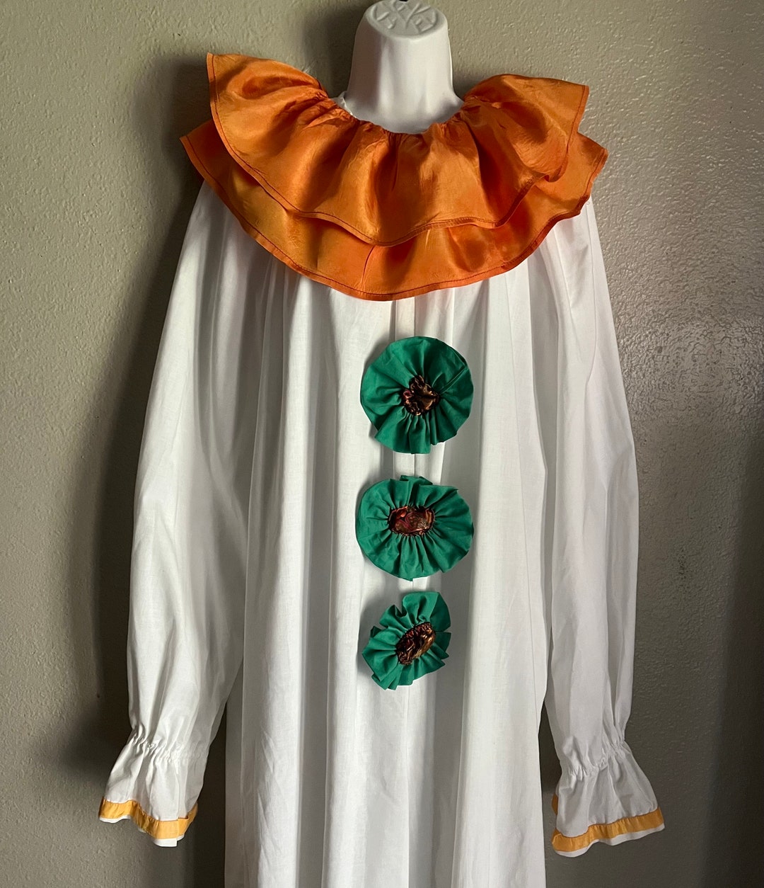 Vintage Halloween Costume, Homemade Cotton Clown Costume W/ Rayon Neck ...