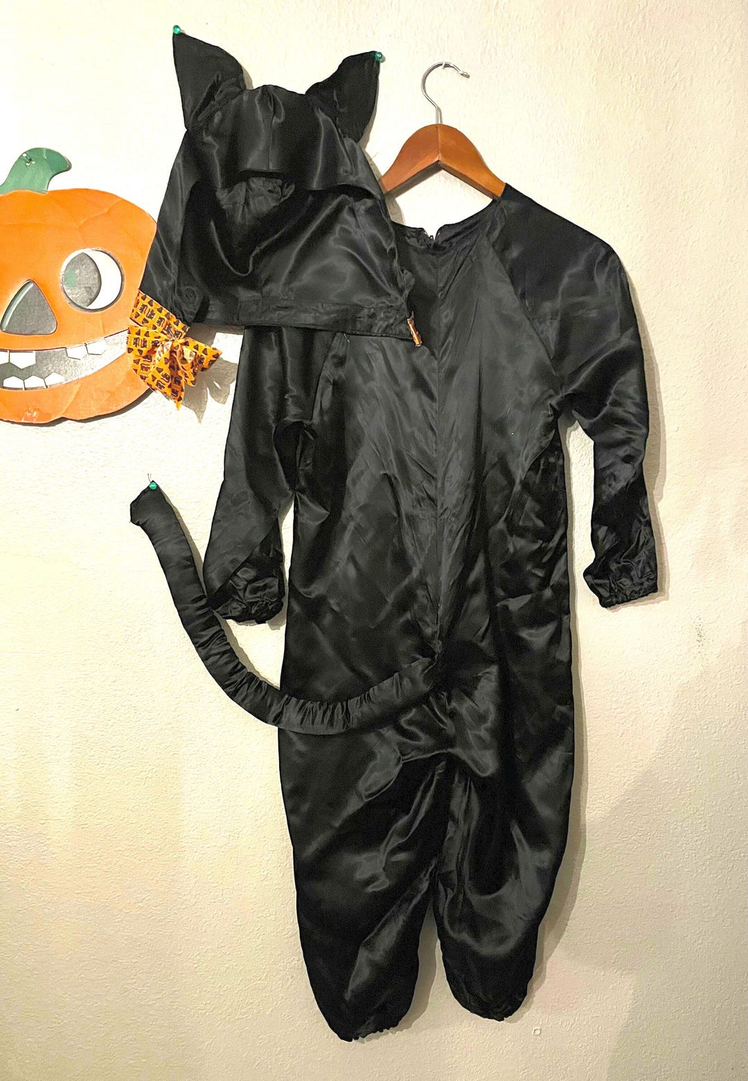 Vintage Halloween Costume, Black Rayon Satin Cat Jumper Suit W/tail ...