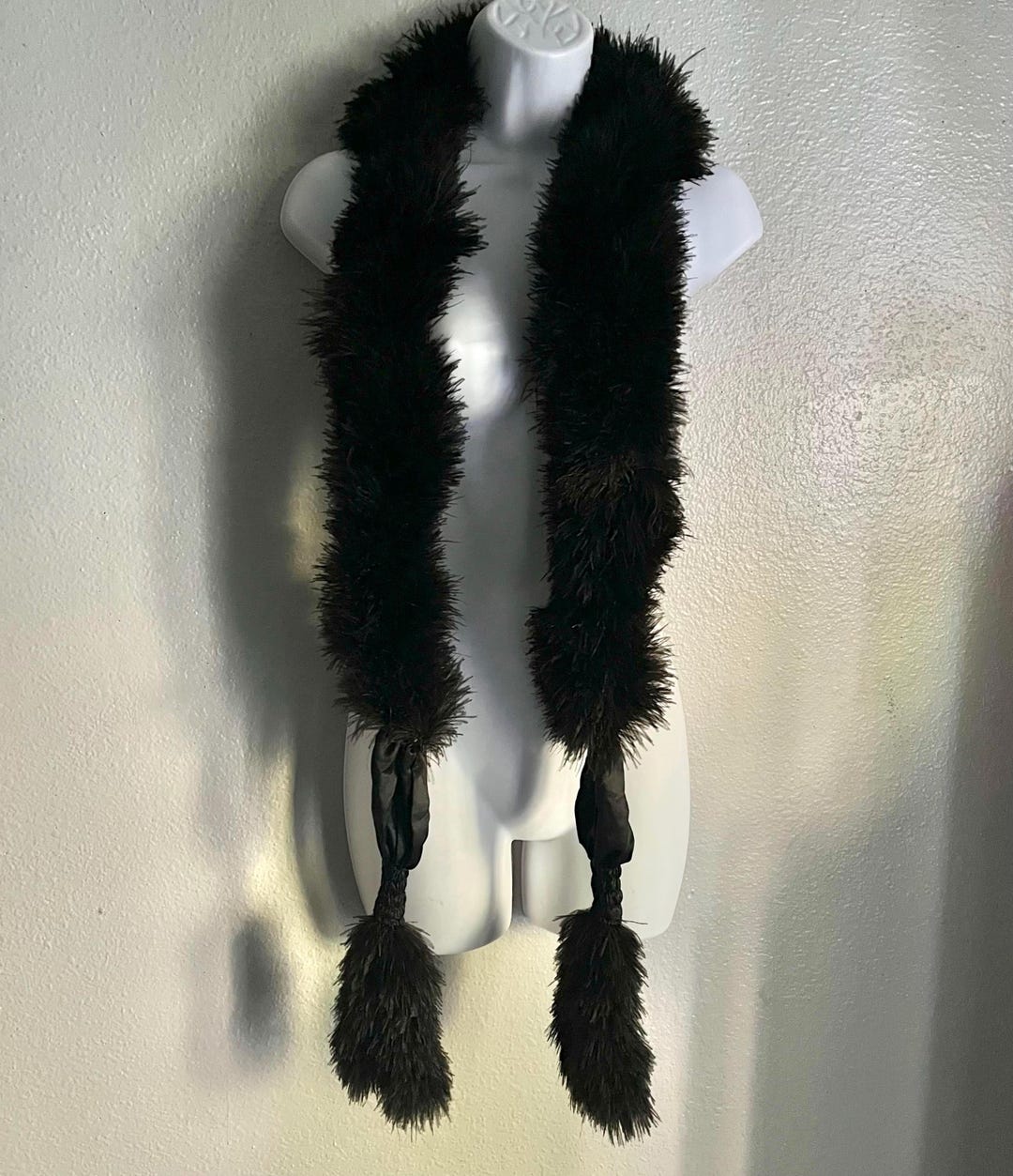 Vintage Edwardian Black Ostrich Feather Boa With Silk Satin, Lovely ...