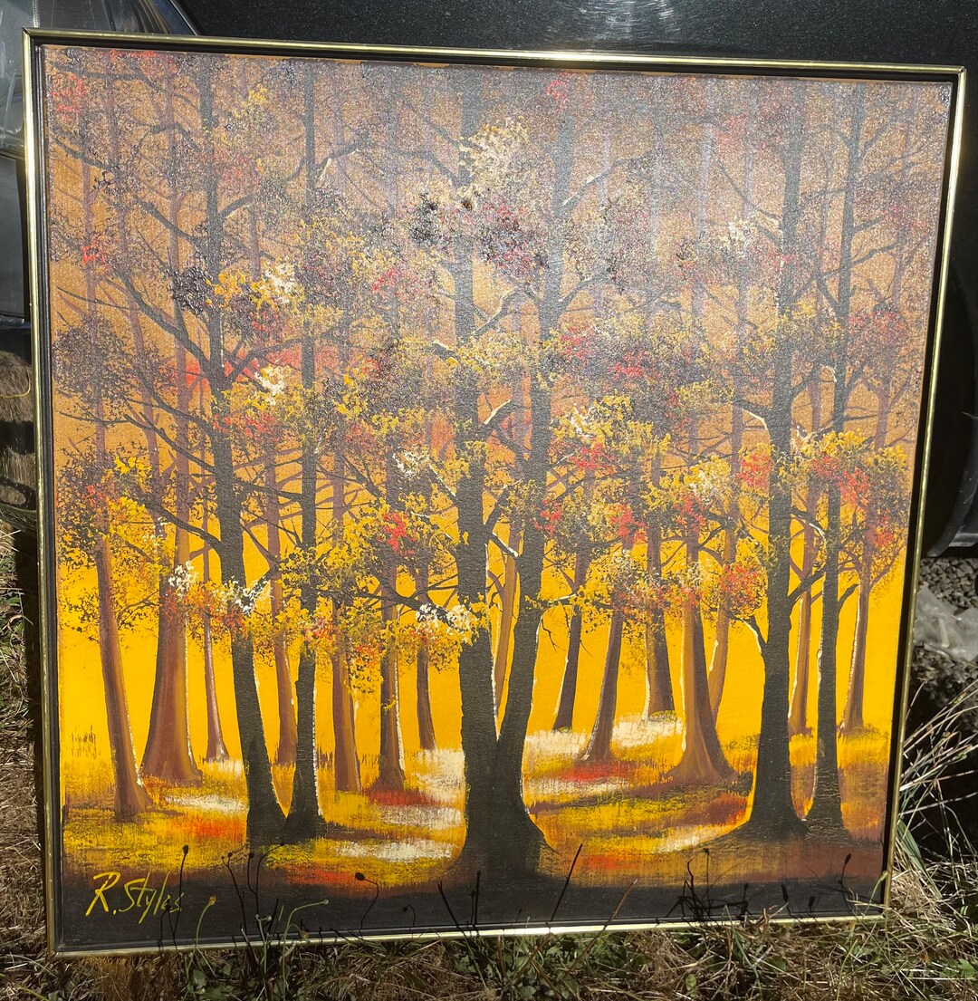 VINTAGE MCM Mid-century Modern, Fall Tree Scene, Avante Studios, Hand ...