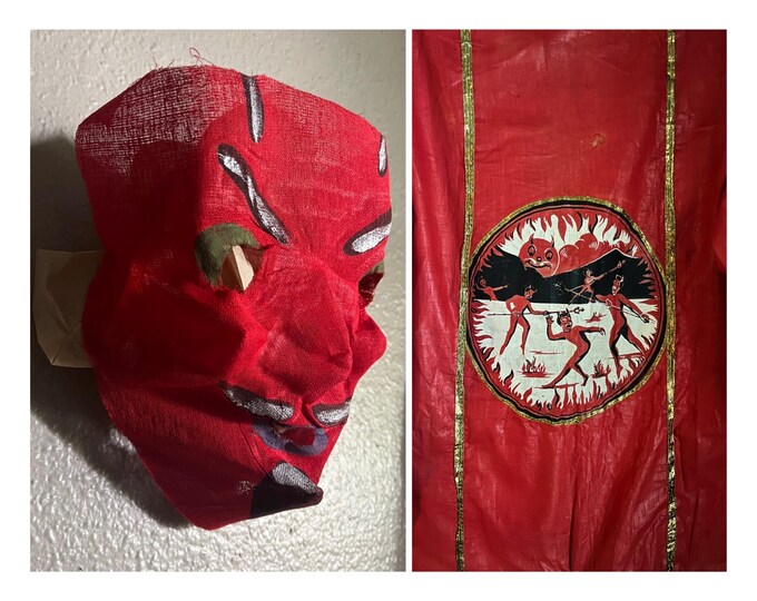 Vintage 1930s Cotton Halloween Costume With Muslin Mask, Halco Devil ...