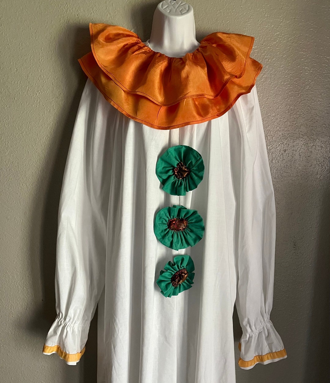 Vintage Pierrot Clown Costume W/neck Ruff, Homemade Cotton Halloween ...