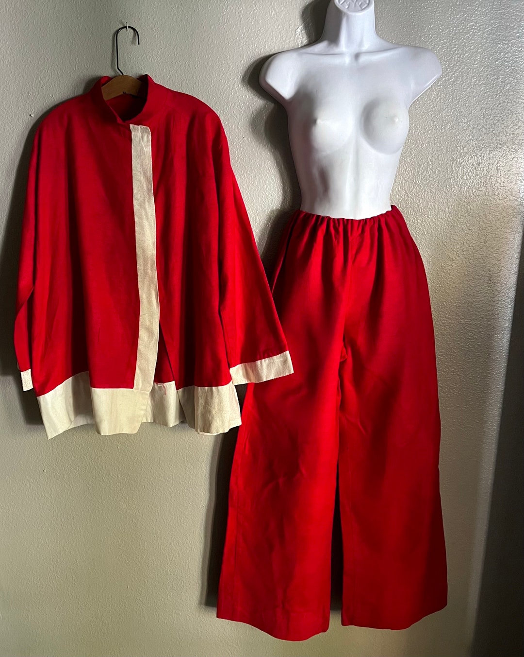 Vintage 1930s Costume, Homemade Santa Claus Suit, Cotton Flannel Santa ...