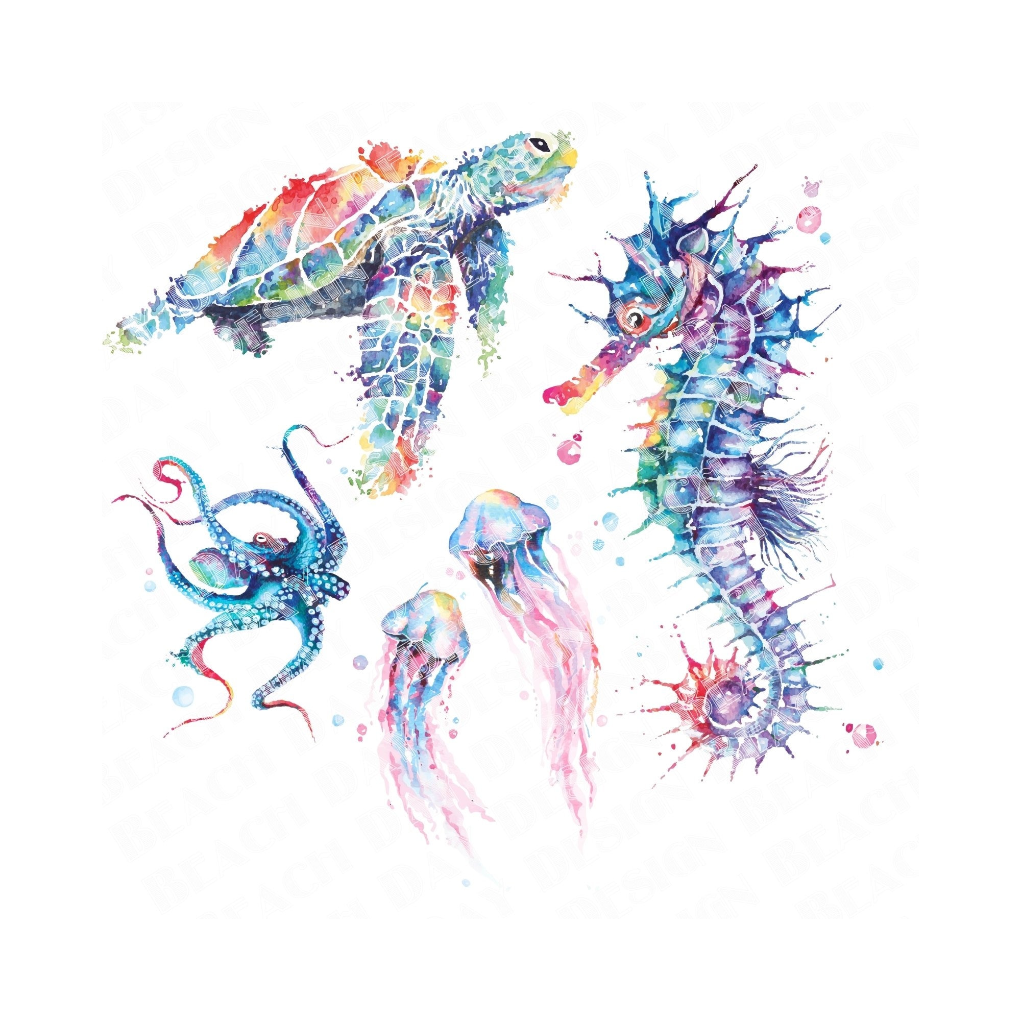 Watercolor Sea Animals Bundle 4 Images PNG Jpeg SVG PDF - Etsy