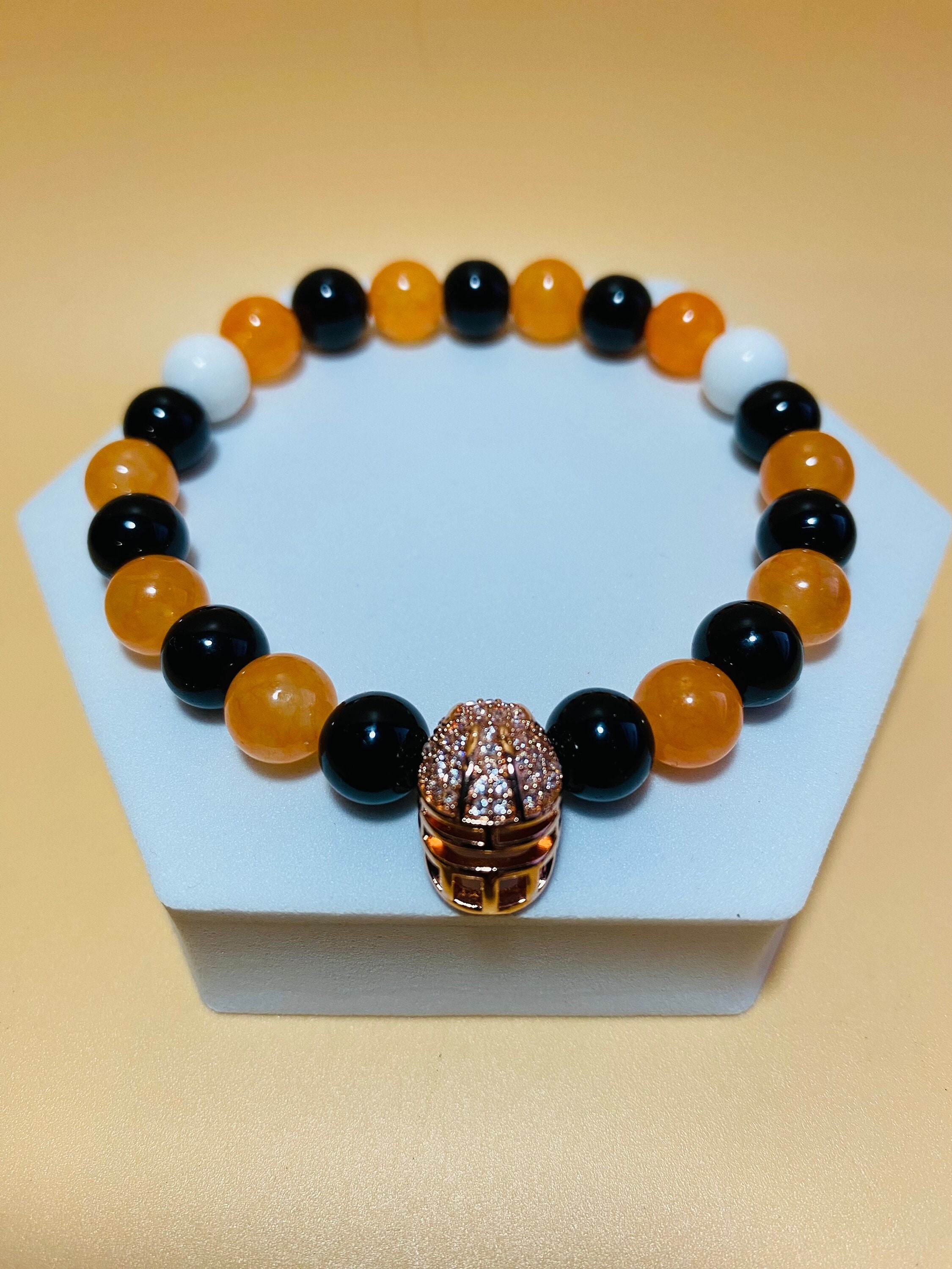 Men's Football Bracelet Cincinnati Bengals Onyx Jade Gemstone Jewelry ...