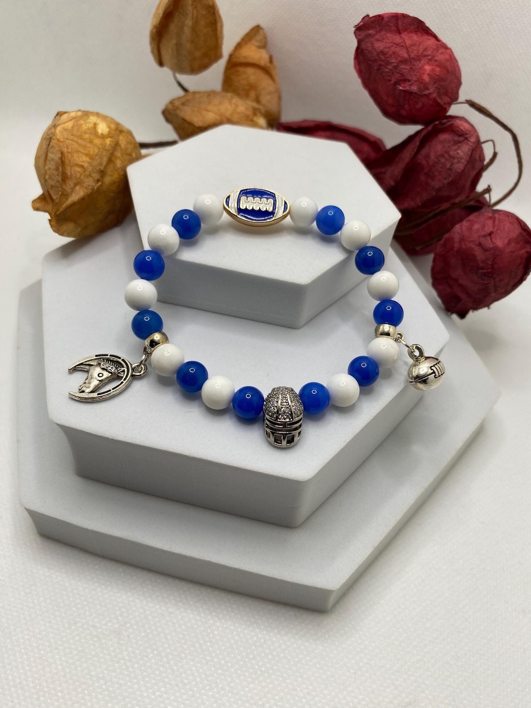 Indianapolis Colts Gemstone Charm Bracelet: Agate & Porcelain Beads - Etsy