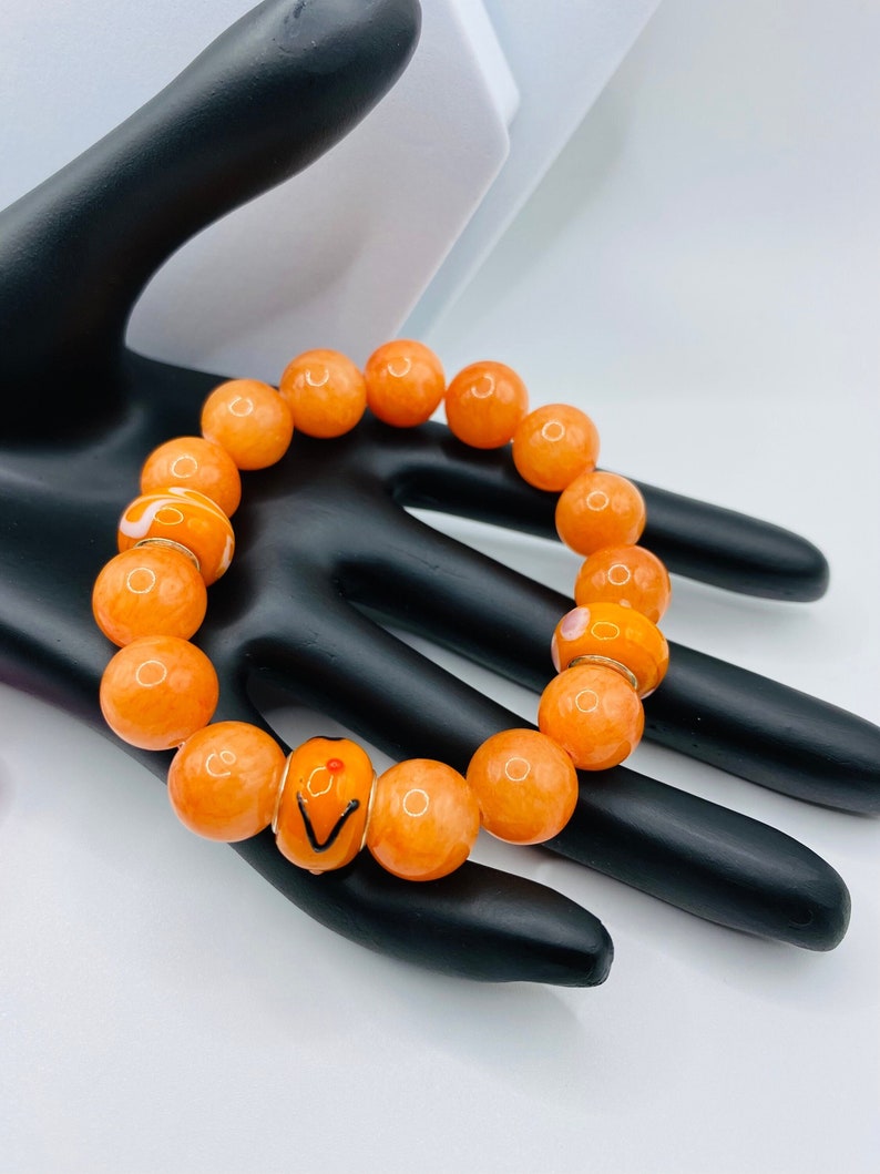 Orange Jade Bracelet: Handmade Murano Glass Beaded Chunky Jewelry Gift ...
