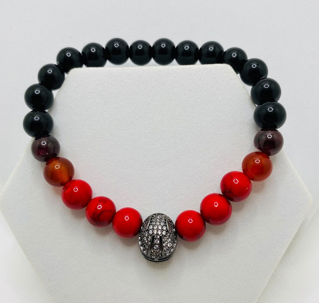 Atlanta Falcons Mens Bracelet With CZ Inlaid Football Helmet and Red ...