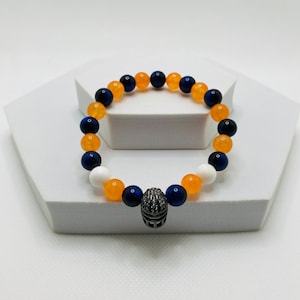 Denver Broncos Bracelet: Gemstone Beads & Football Helmet Charm NFL Fan ...