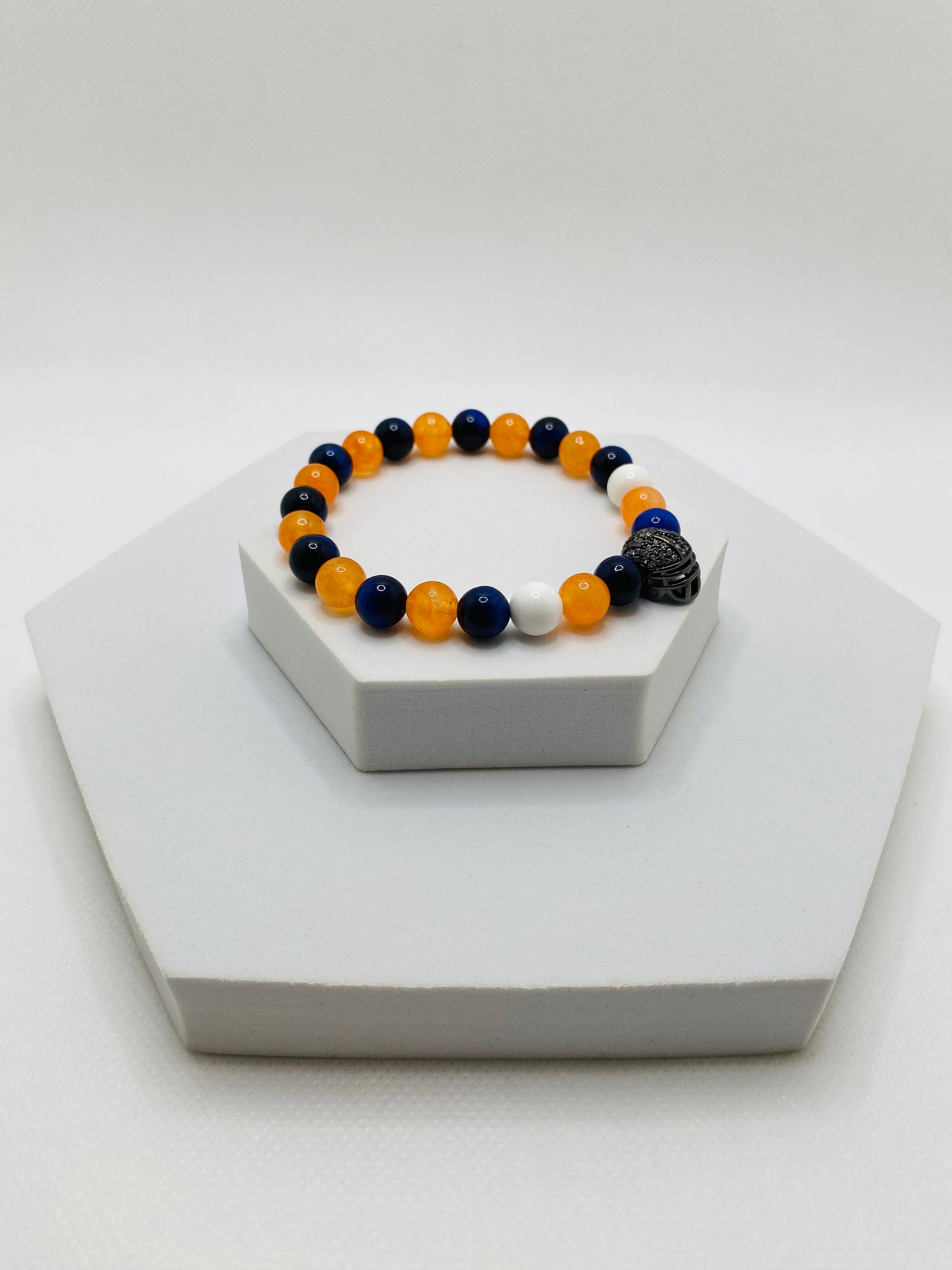 Denver Broncos Bracelet: Gemstone Beads & Football Helmet Charm NFL Fan ...