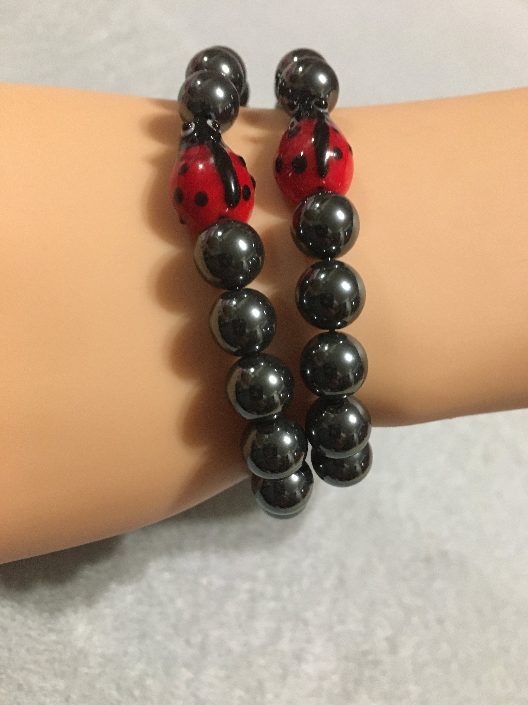 Mommy and Me Miraculous Ladybug Matching Bracelets - Hematite Gemstone ...