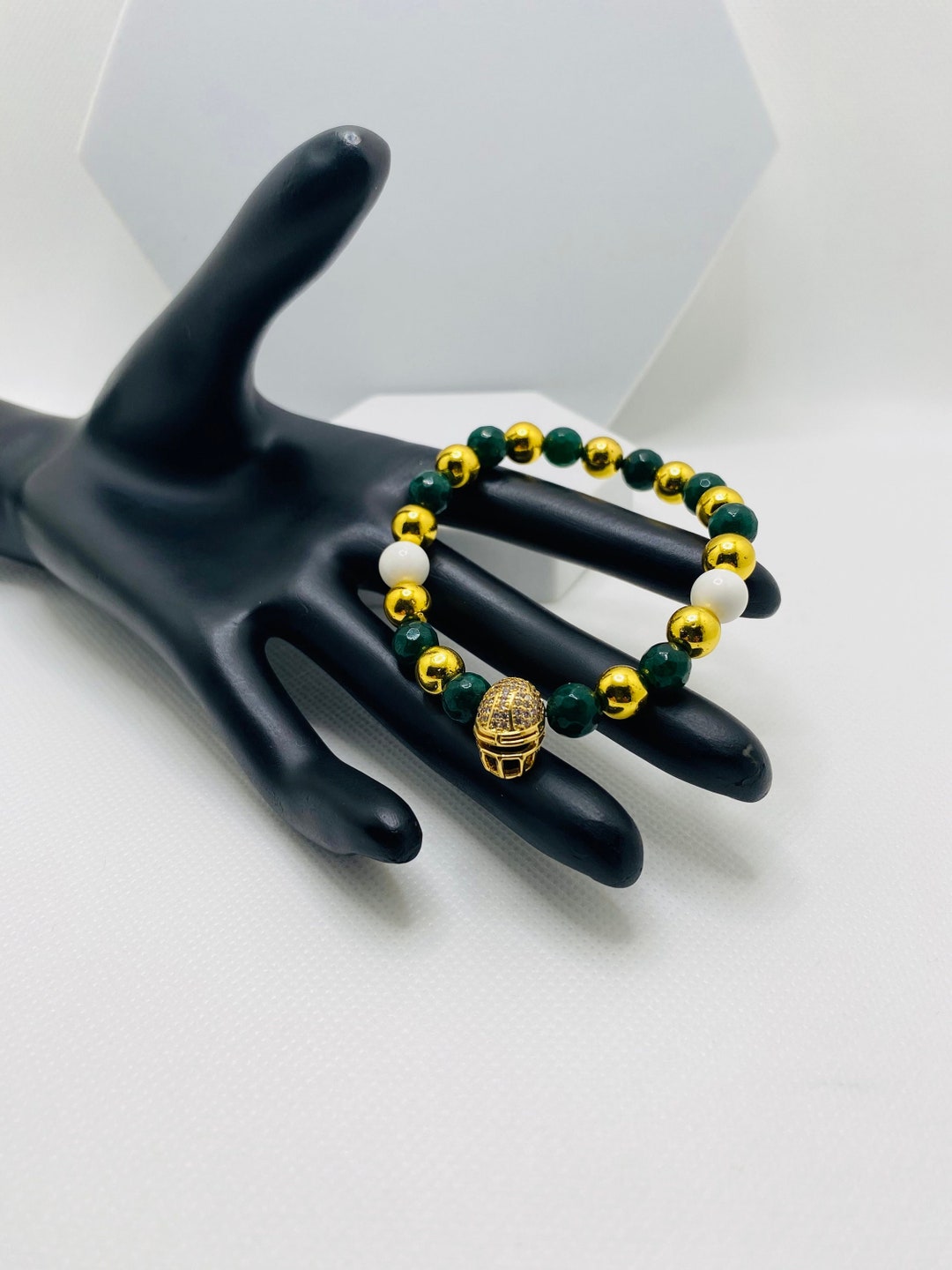 Green Bay Packers Bracelet: Jade, Hematite & Football Helmet - Etsy