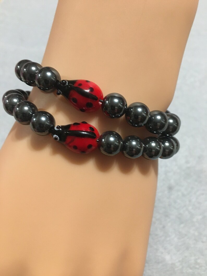 Mommy and Me Miraculous Ladybug Matching Bracelets - Hematite Gemstone ...