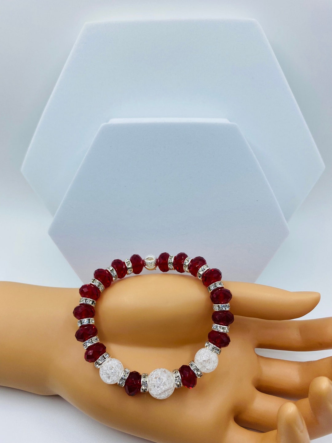 Quartz Crystal Bracelets for Women With Red Glass Beads - Crystal ...