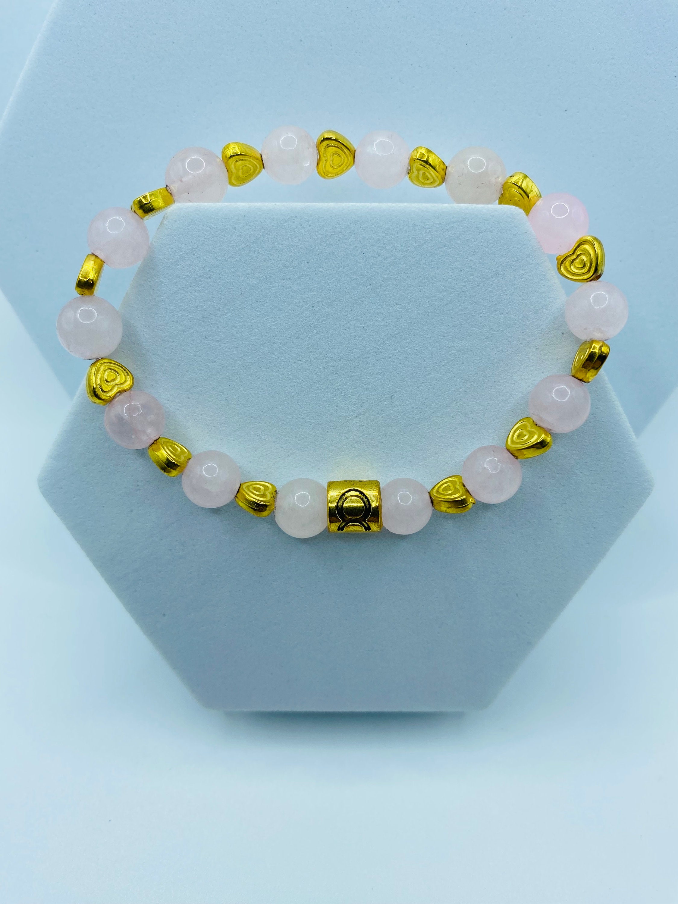 Rose Quartz Jewelry Taurus Zodiac Charm Bracelet With Gemstone Beads ...