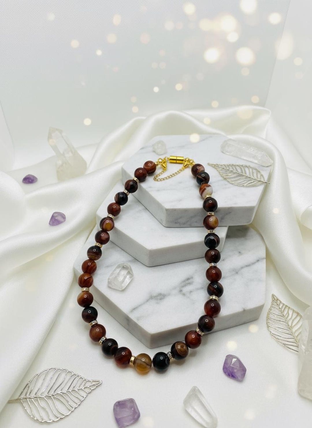 Dream Agate Gemstone Necklace With Gold Plated Magnetic Clasp ...