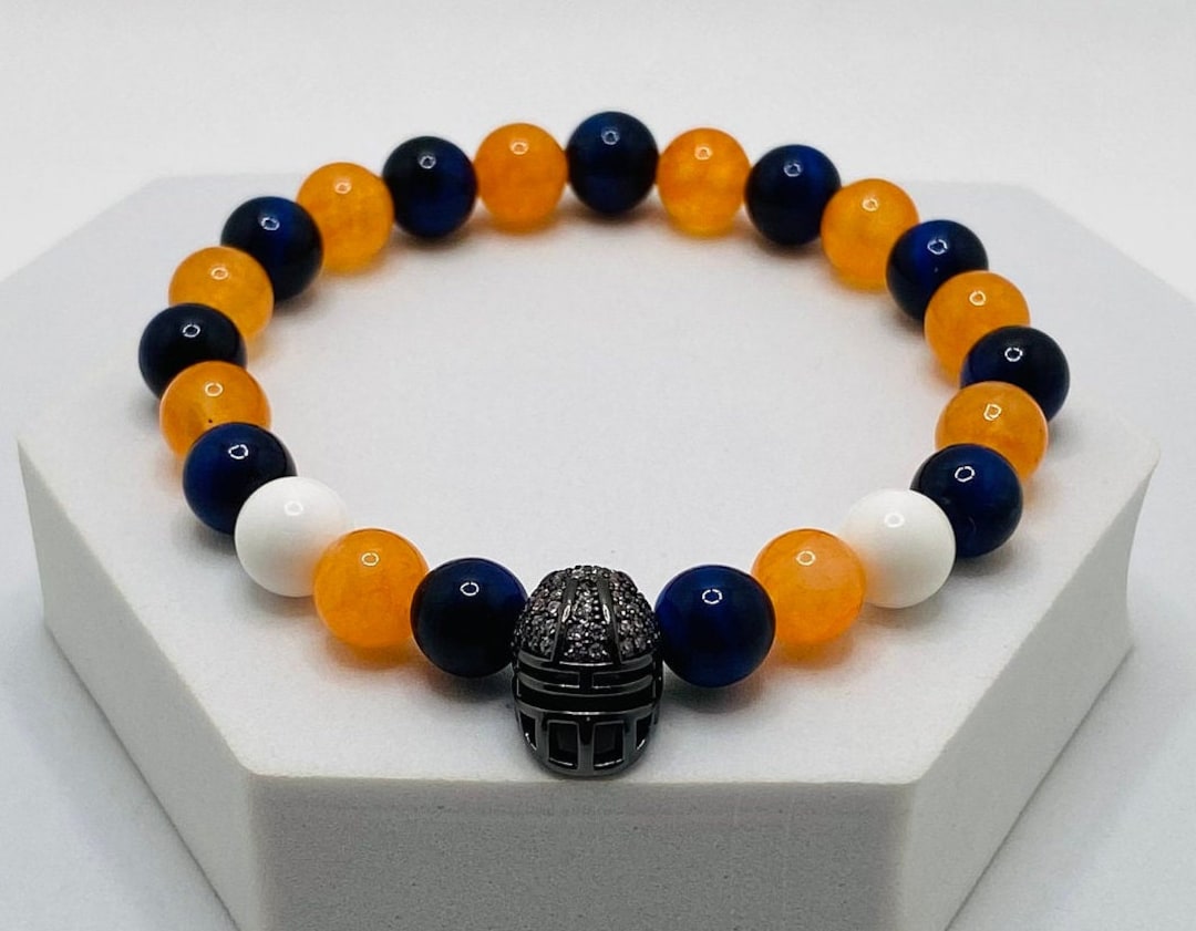 Denver Broncos Bracelet: Gemstone Beads & Football Helmet Charm - Etsy
