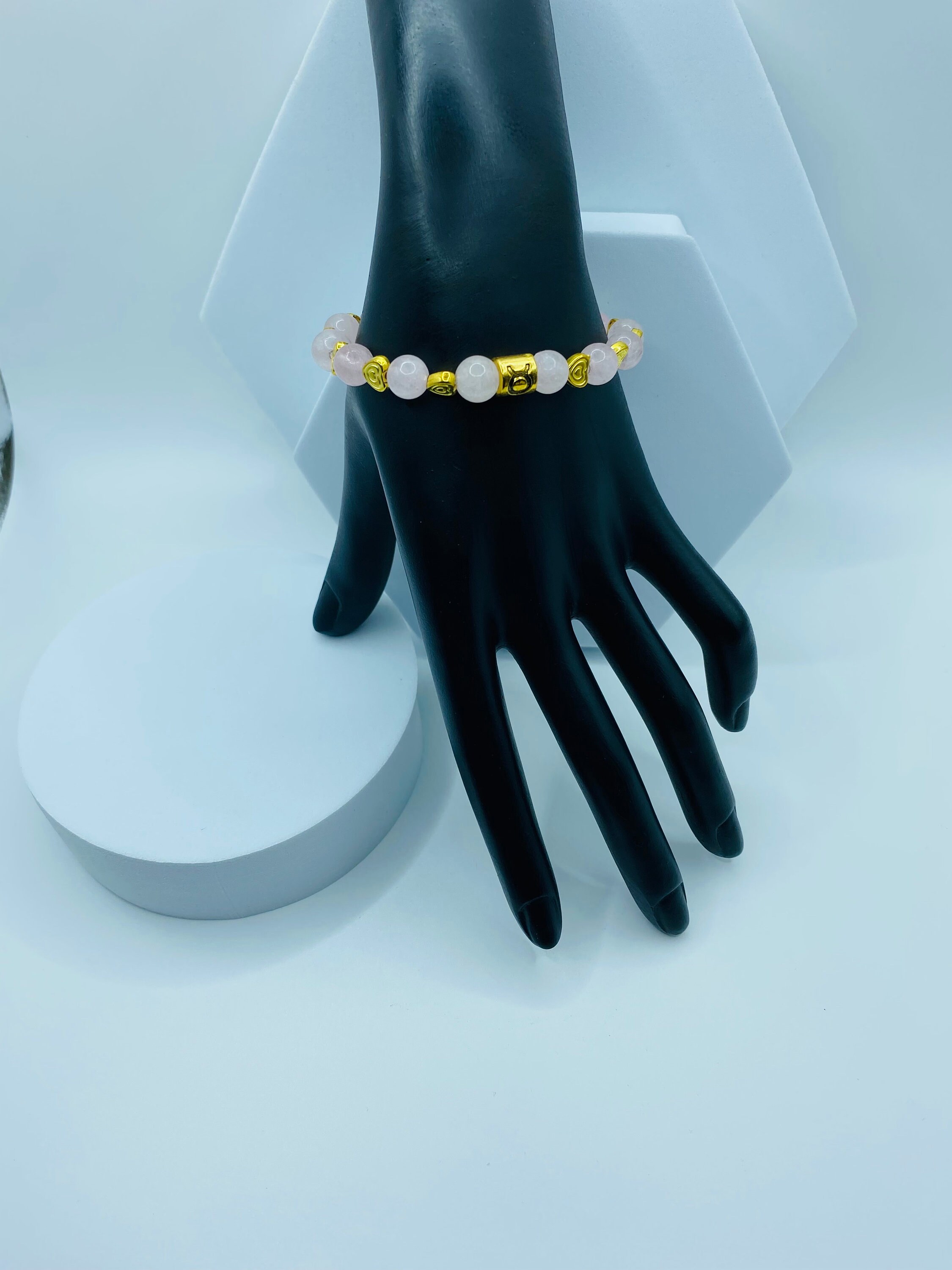 Rose Quartz Jewelry Taurus Zodiac Charm Bracelet With Gemstone Beads ...