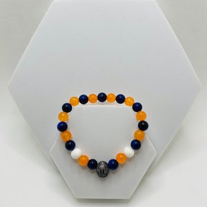 Denver Broncos Bracelet: Gemstone Beads & Football Helmet Charm NFL Fan ...