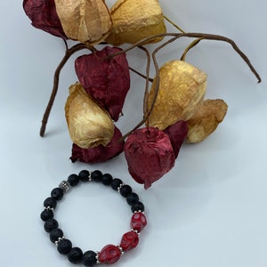 Day of the Dead Lava Rock Bracelet, Red Skull Beads - Dia De Los ...