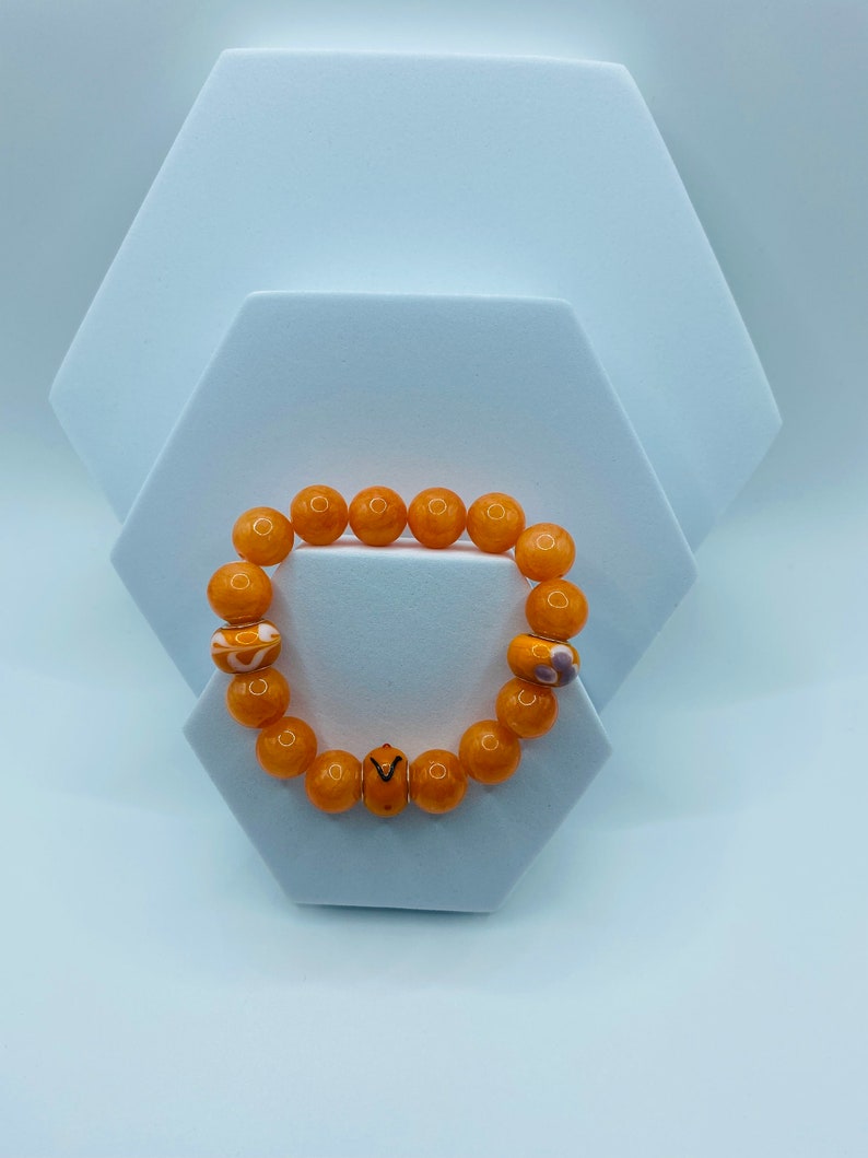 Orange Jade Bracelet: Handmade Murano Glass Beaded Chunky Jewelry Gift ...